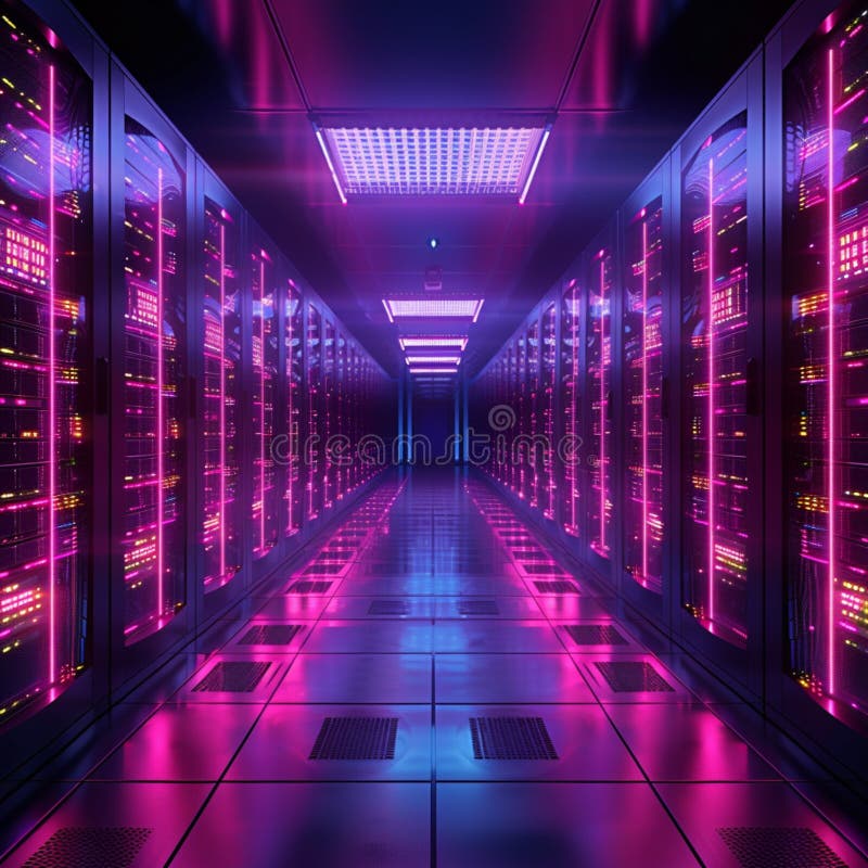 High Tech Server Facility Data Center in Vibrant Neon Colors Stock ...