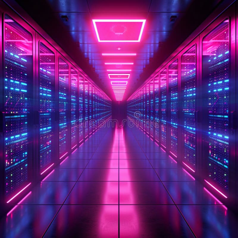 High Tech Server Facility Data Center in Vibrant Neon Colors Stock ...