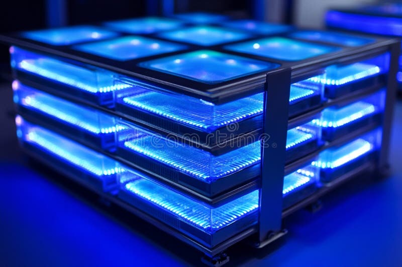 High Tech Server Rack with Blue LED Lights Data Center Technology ...
