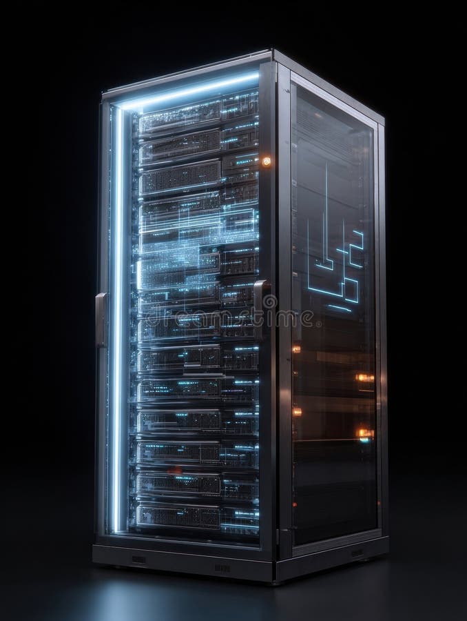 Modern Data Center Server Rack Illuminated with Digital Elements ...