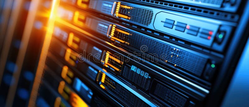 High Tech Server Racks with Glowing Lights Showcasing Data Security ...
