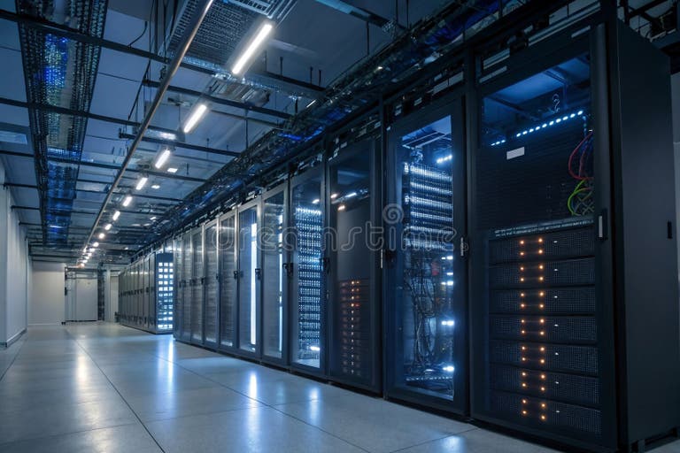 High-tech Server Room with Blinking Lights and Cables Stock ...