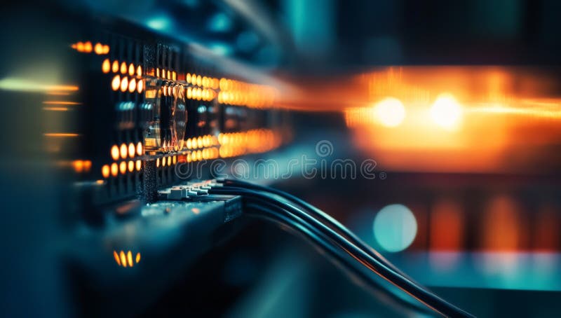 High-Tech Server Room with Blurred Motion Effect and Illuminated ...