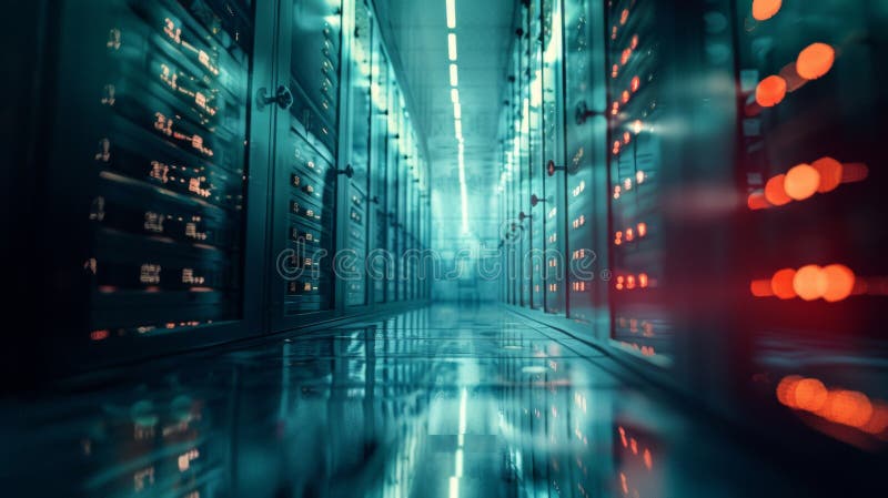 High-tech Server Room Corridor with Blue and Red Lighting Stock Image ...