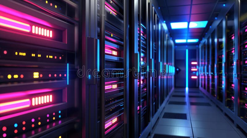 High-tech Server Room Data Center Featuring Modern Rackmount LED ...