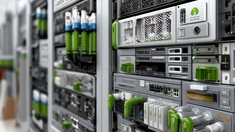 High-tech Server Room Features Green and Blue Storage Units ...