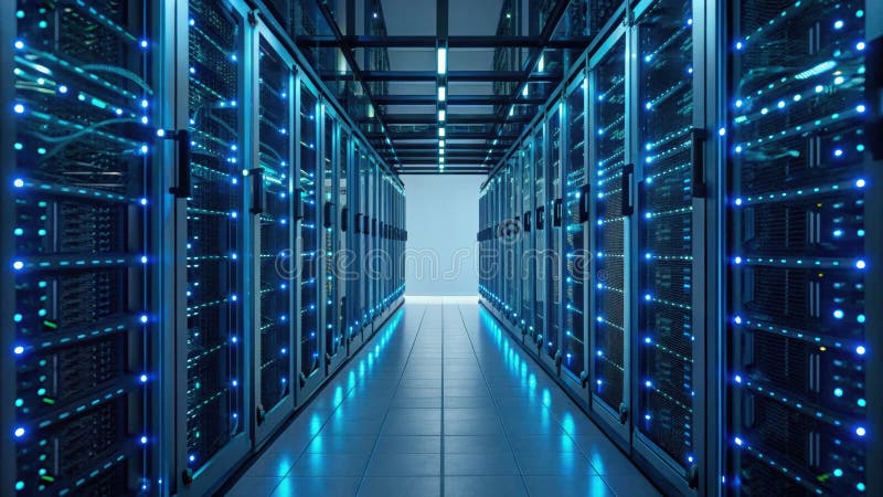 High-tech Server Room Featuring Intricate Networking and Automated ...