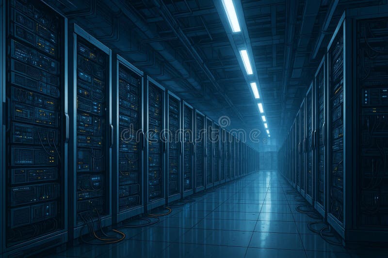 High-tech Server Room Featuring Organized Racks of Advanced Computing ...
