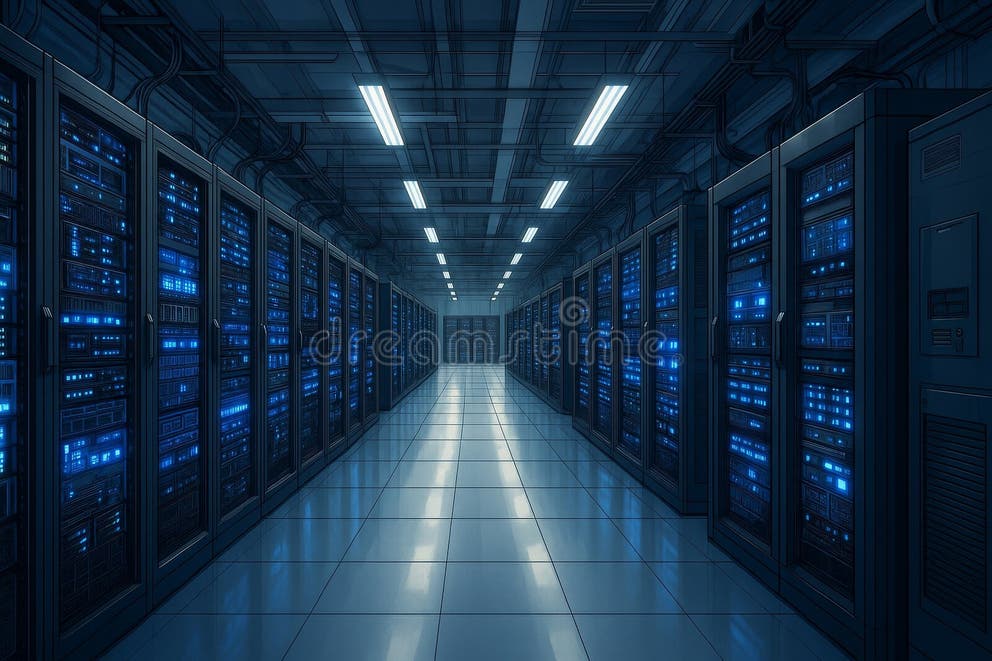 High-tech Server Room Featuring Organized Racks of Advanced Computing ...