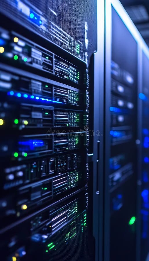 High-Tech Server Room Featuring Racks of Equipment, Data Storage ...