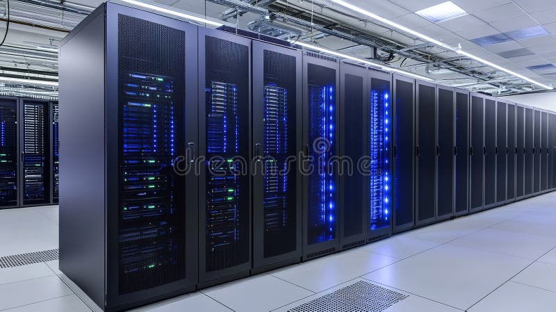 High-tech Server Room Featuring Sleek Server Racks with Blue Lights in ...