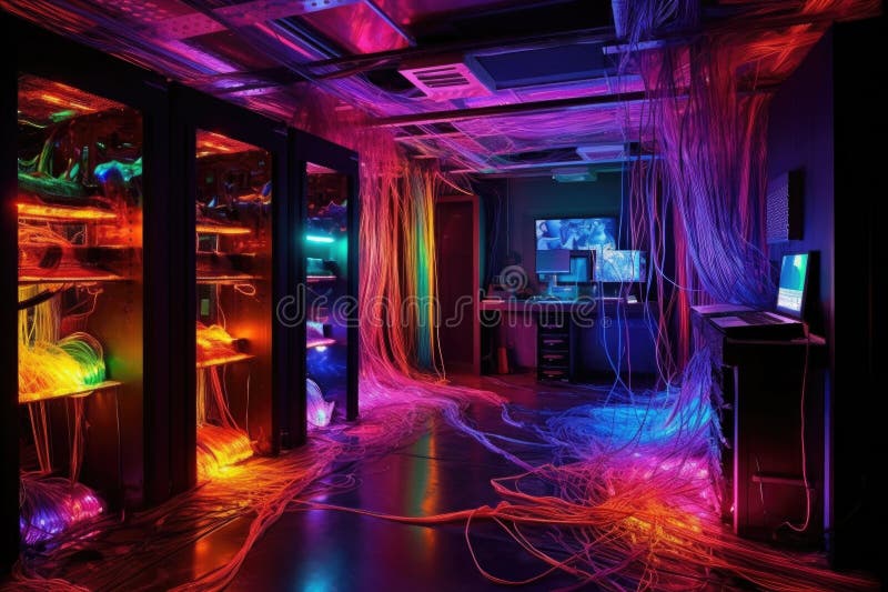 High-tech Server Room with Fiber Optic Cables Stock Image - Image of ...