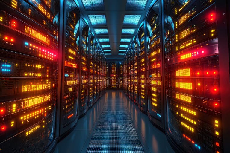High-tech Server Room Filled with Illuminated Racks Showcasing Advanced ...