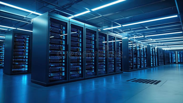 High-tech Server Room Filled with Numerous Servers Highlighting the ...