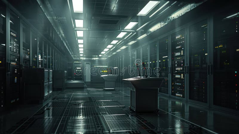 High-Tech Server Room with Futuristic Blue LED Lighting Stock ...