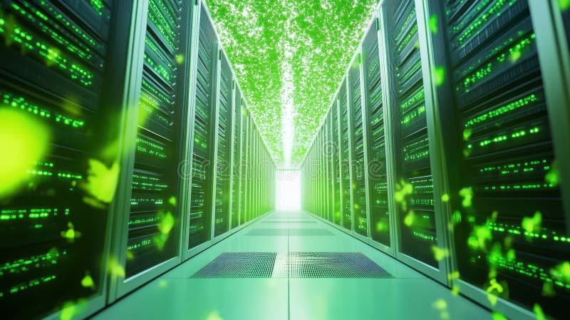 A High-tech Server Room with Futuristic Green Lighting, Symbolizing ...