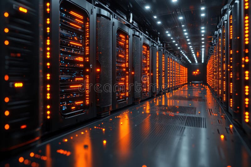 High-tech Server Room with Glowing Components Stock Image - Image of ...