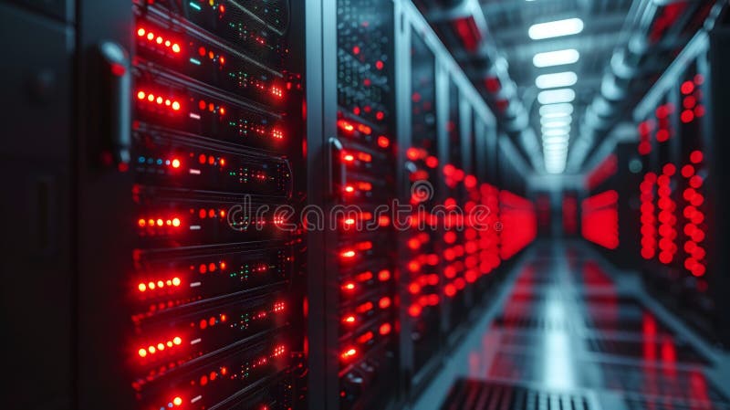 High-Tech Server Room with Illuminated Racks and Advanced Networking ...