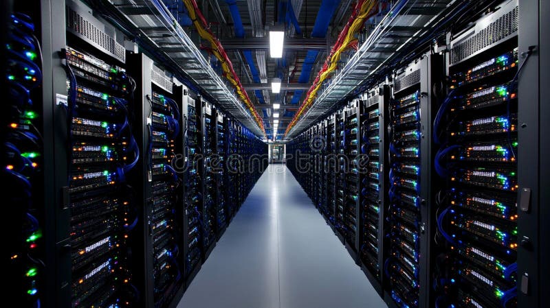 High-tech Server Room with Illuminated Racks. Stock Illustration ...