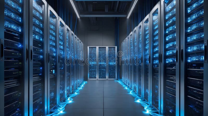 High-tech Server Room with Illuminated Racks Showcasing Advanced Data ...