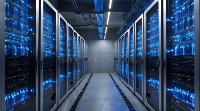 High-tech Server Room with Illuminated Racks Showcasing Advanced Data ...