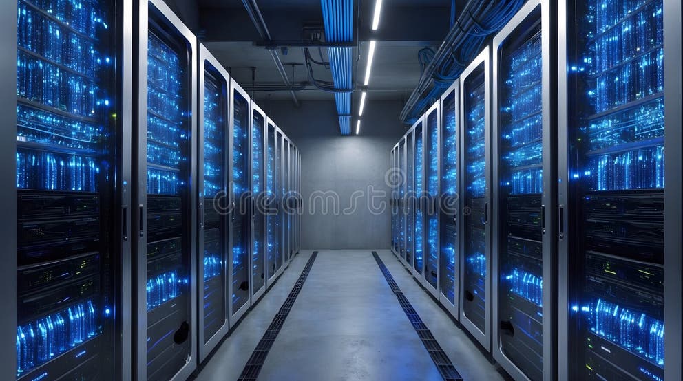High-tech Server Room with Illuminated Racks Showcasing Advanced Data ...