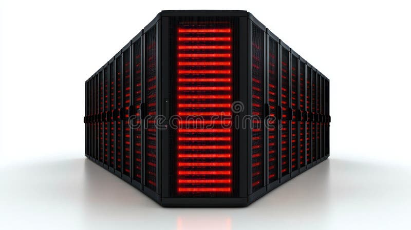 High Tech Server Room with Illuminated Red Lights, Showcasing Advanced ...