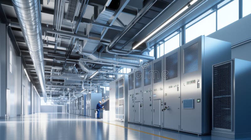 High-tech Server Room with Modern Infrastructure and Personnel ...