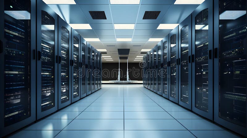 A High-tech Server Room with Multiple Racks and Cables Created with ...