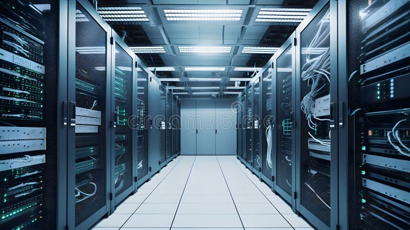 A High-tech Server Room with Multiple Racks and Cables One Created with ...