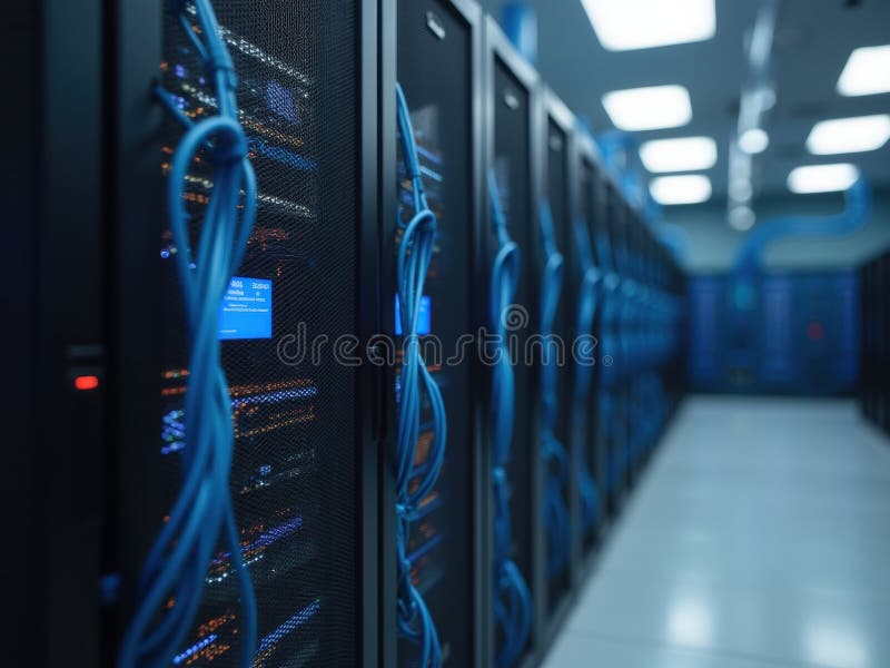 High-tech Server Room with Organized Wiring and Multiple Racks of Data ...