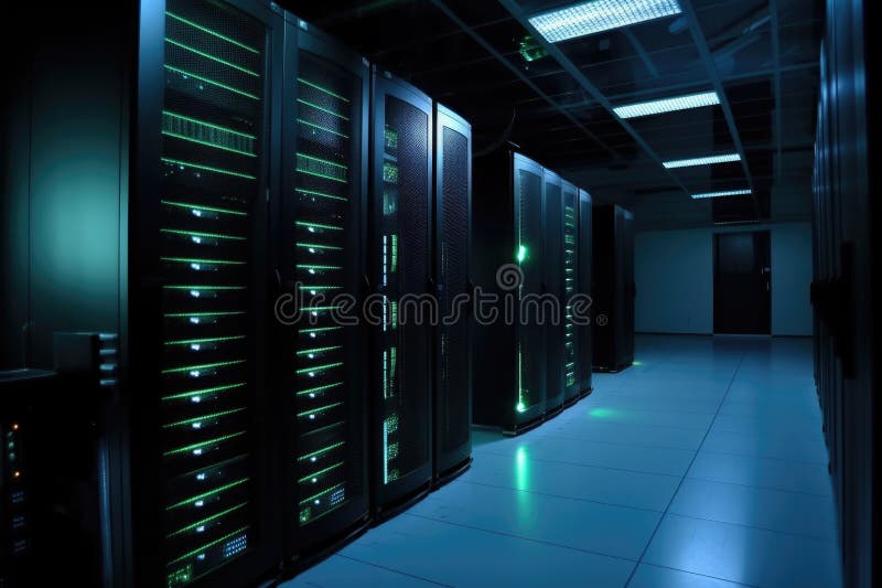 High-tech Server Room, with Sleek Metal Racks and Blinking Lights Stock ...