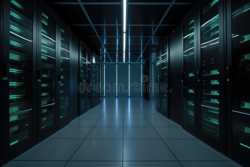 High-tech Server Room, with Sleek Metal Racks and Blinking Lights Stock ...
