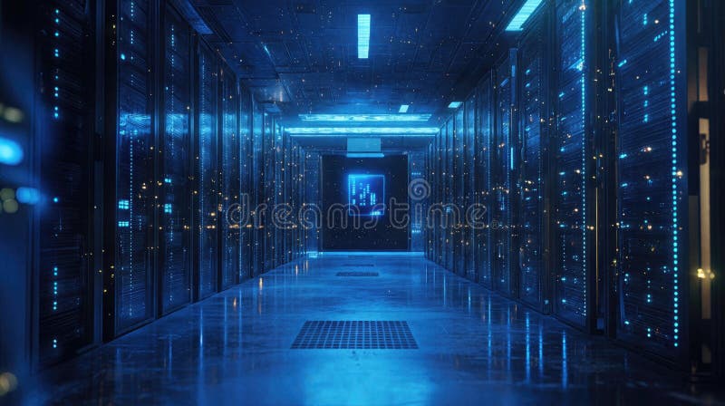 A High-tech Server Room with Sleek, Modern Servers Illuminated by Cool ...