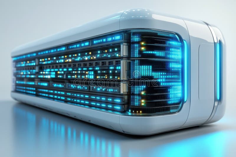 High-tech Server Unit with Glowing Blue Lights and Intricate Design in ...