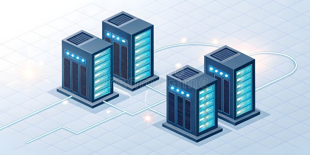 High-tech Servers Interconnected, Glowing with Digital Energy. a ...
