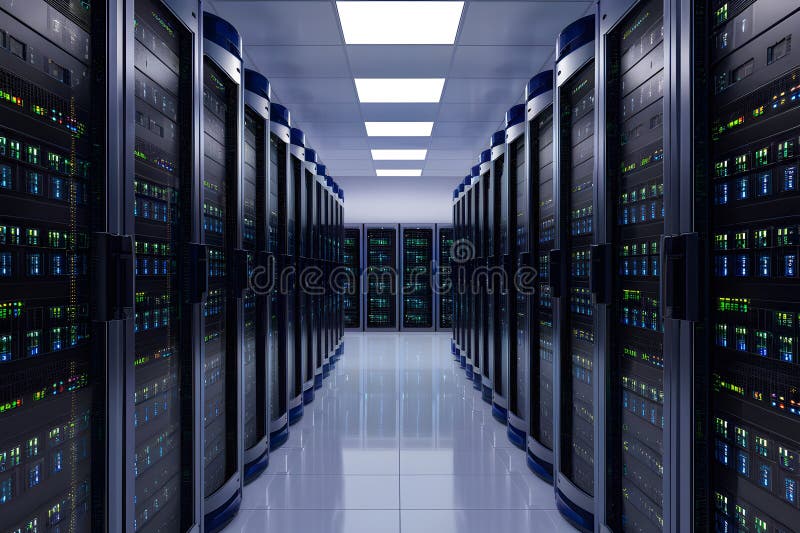 High Tech Servers in Rows Illustrate Modern Data Center Infrastructure ...