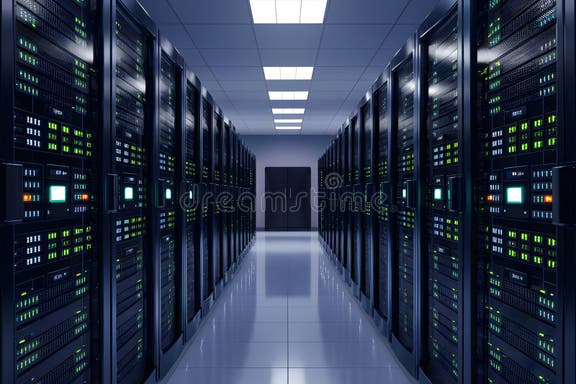 High Tech Servers in Rows Illustrate Modern Data Center Infrastructure ...