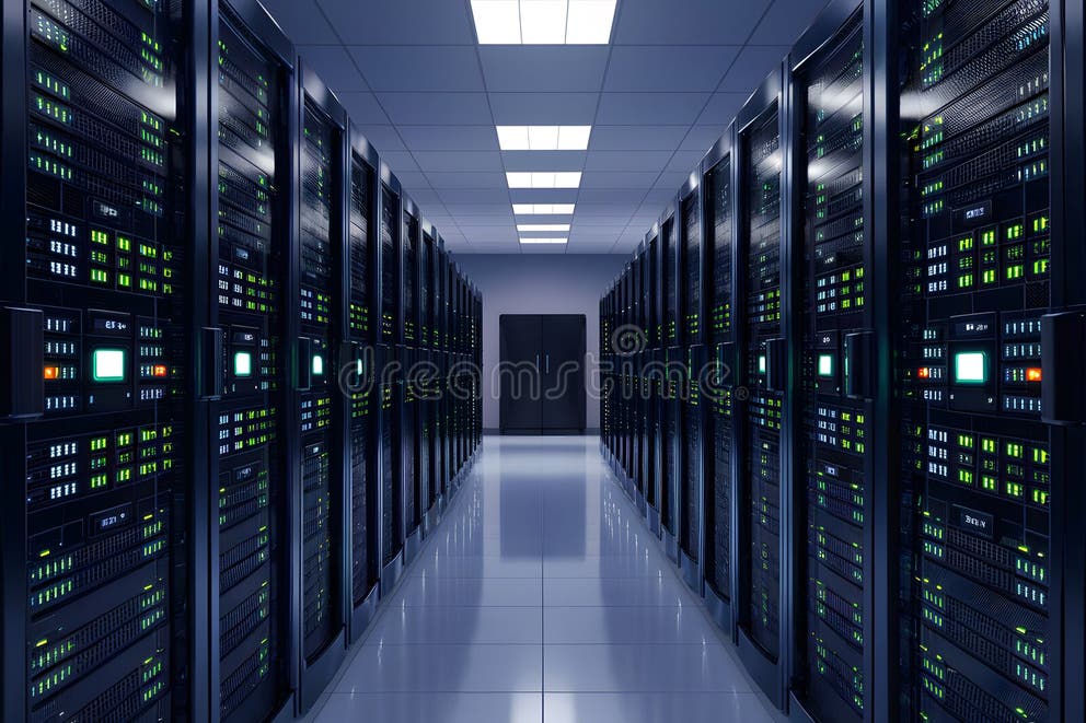 High Tech Servers in Rows Illustrate Modern Data Center Infrastructure ...