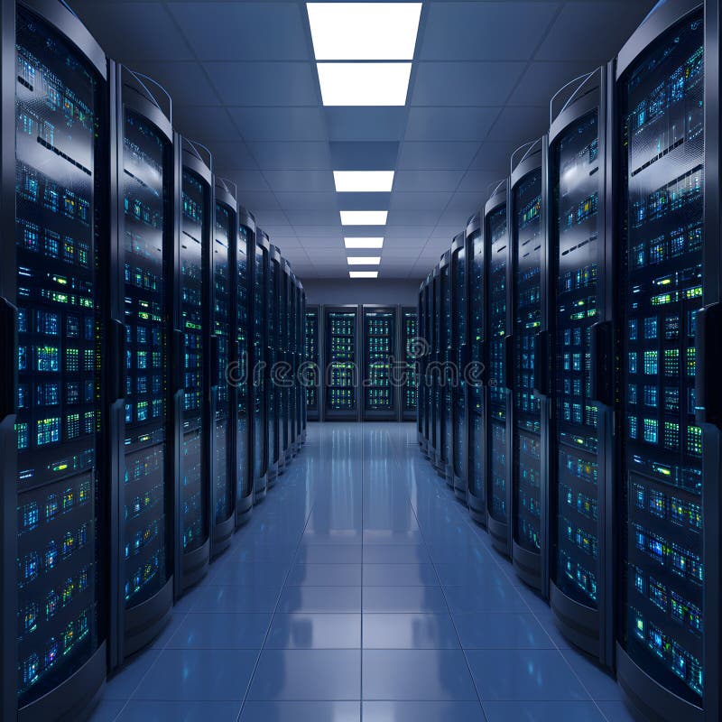 High Tech Servers in Rows Illustrate Modern Data Center Infrastructure ...