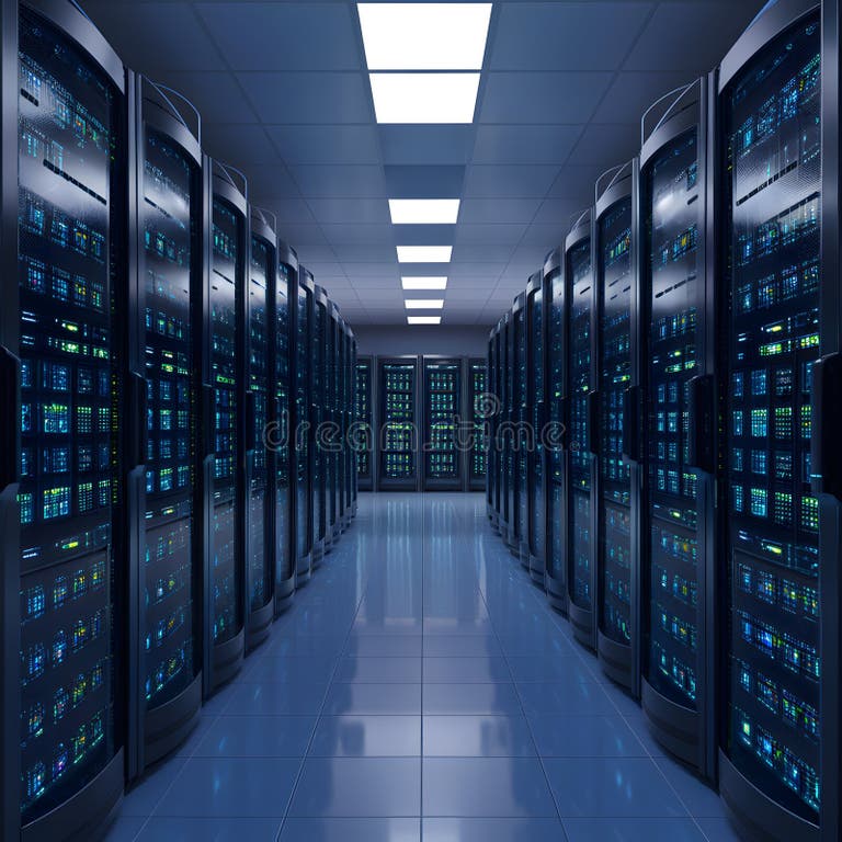 High Tech Servers in Rows Illustrate Modern Data Center Infrastructure ...