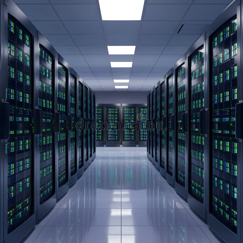 High Tech Servers in Rows Illustrate Modern Data Center Infrastructure ...