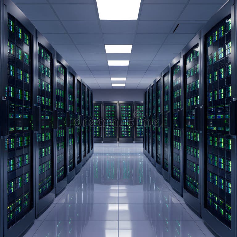 High Tech Servers in Rows Illustrate Modern Data Center Infrastructure ...