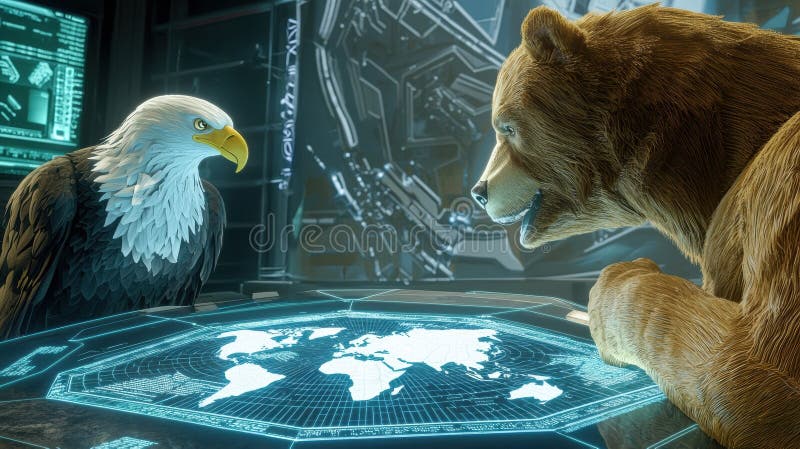 In a High-tech Setting, a Bald Eagle and Brown Bear Engage in a ...