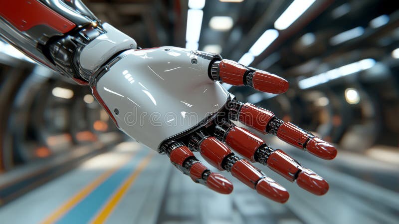 In a High-tech Setting, a Robotic Hand with a Futuristic Appearance ...