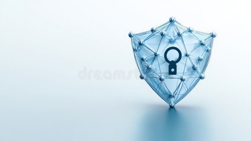 High Tech Shield with a Lock Icon Suspended in a Digital Mesh Structure ...