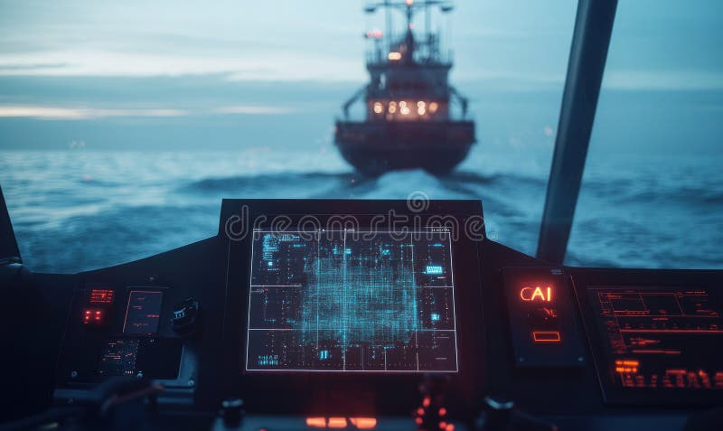 Maritime Navigation Technology with Ship in View Stock Photo - Image of ...