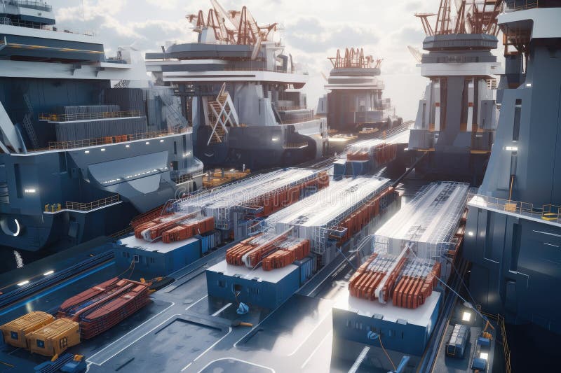 High-tech Shipyard, with Robots and Advanced Machinery Used for ...