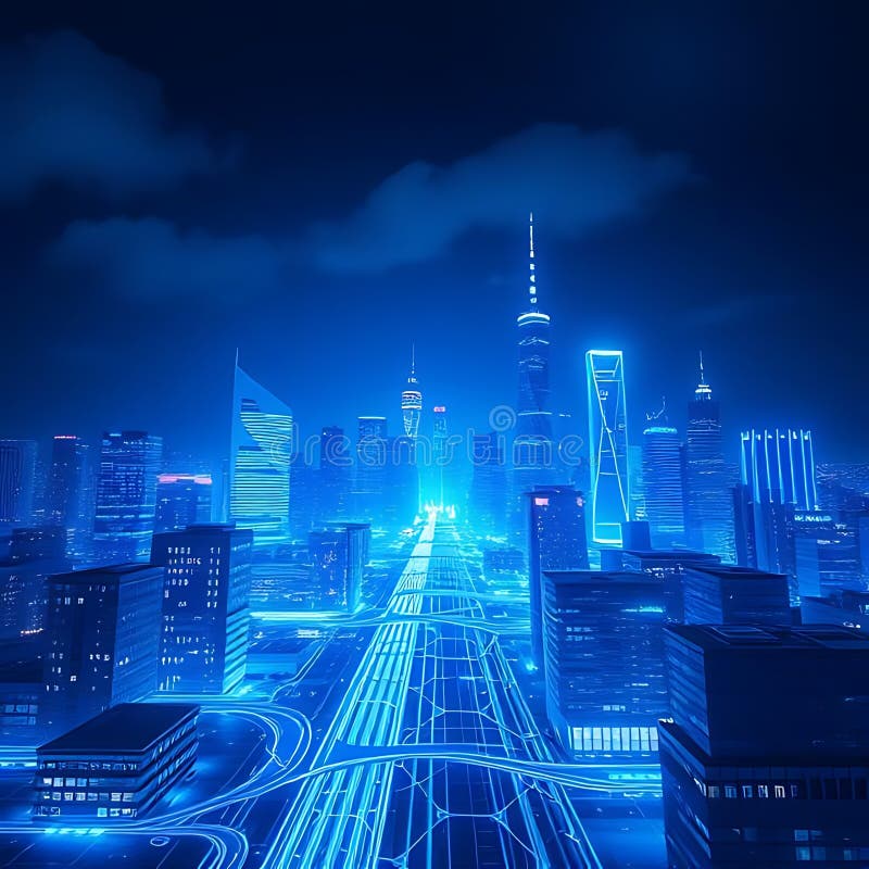 A High-tech Skyline Featuring Interconnected Skyscrapers, 5G Technology ...