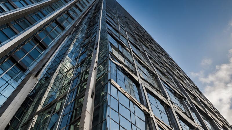 High-Tech Skyscraper with Diagonal Steel Beams and Energy-Efficient ...